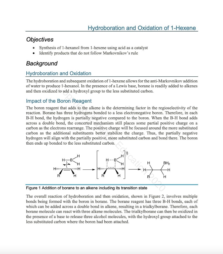 Solved Week 12 Data and Report Submission - Hydroboration | Chegg.com