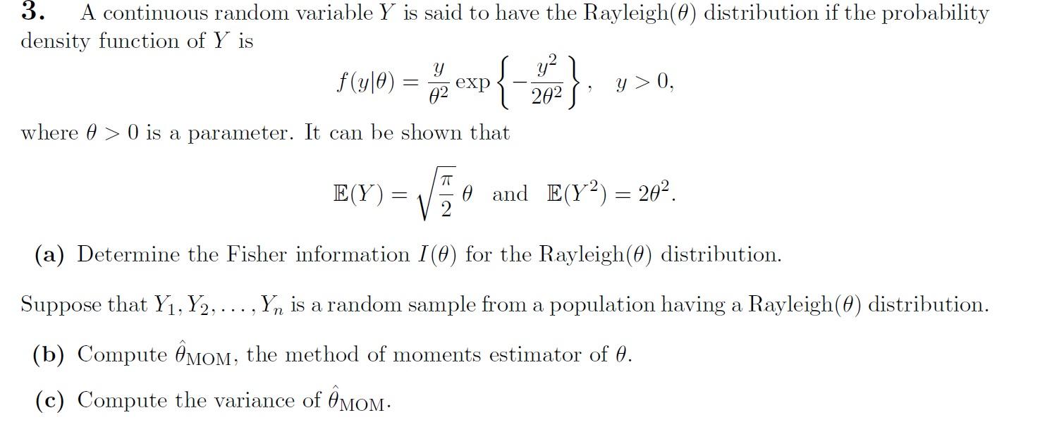 Solved y 3. A continuous random variable Y is said to have | Chegg.com