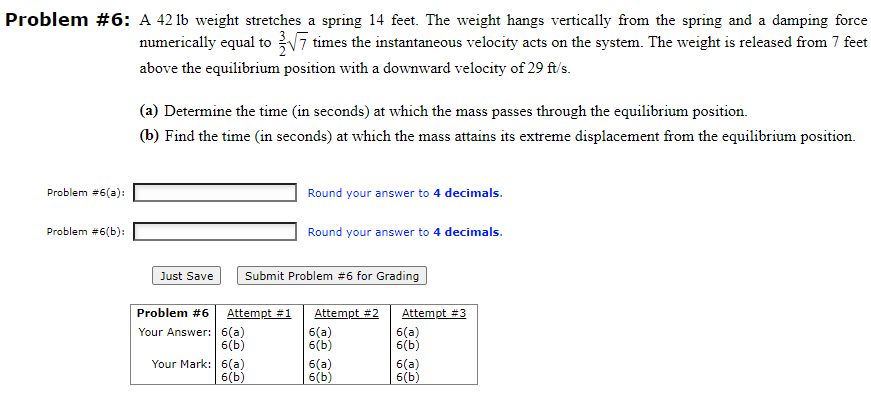 Solved roblem \# 6: A 42lb weight stretches a spring 14 | Chegg.com