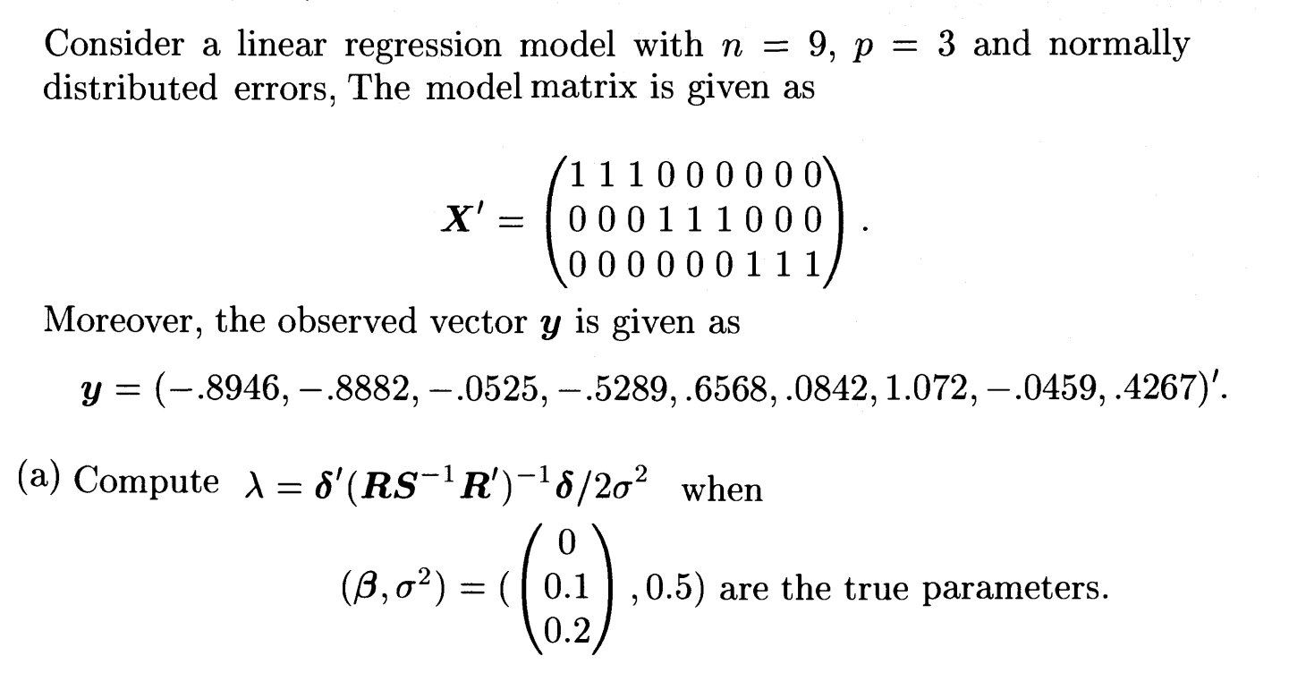 Consider a linear regression model with n = 9, p = 3 | Chegg.com