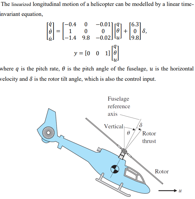 Solved The linearized longitudinal motion of a helicopter | Chegg.com