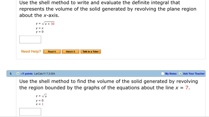 Solved Use the shell method to write and evaluate the | Chegg.com