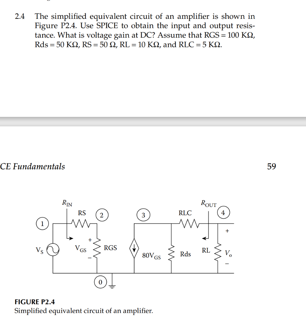 Solved 2.4 The simplified equivalent circuit of an amplifier | Chegg.com