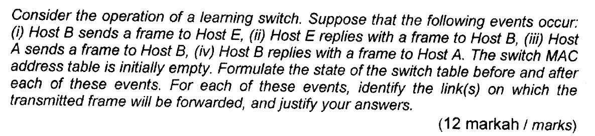 Solved Consider the operation of a learning switch. Suppose | Chegg.com