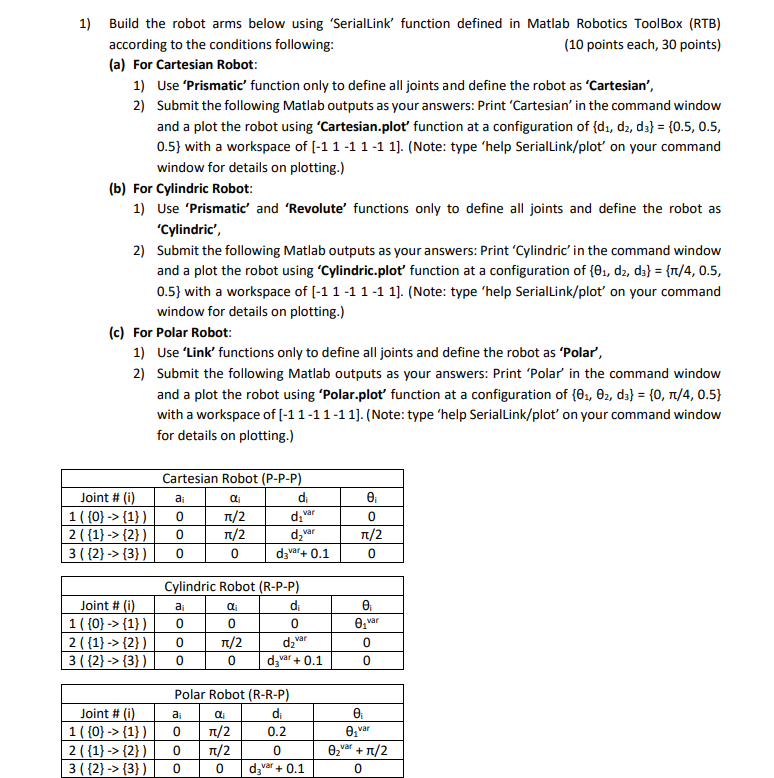 1) Build the robot arms below using 'SerialLink' | Chegg.com