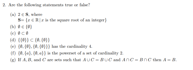Solved 2. Are the following statements true or false? (a) | Chegg.com