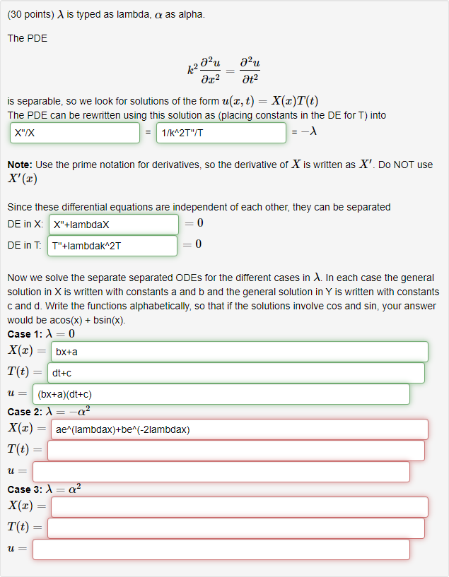 Solved (30 points) is typed as lambda, a as alpha. The PDE | Chegg.com