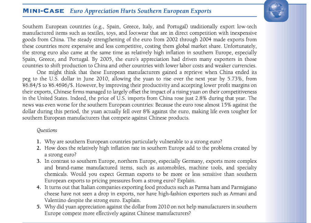 MINI-CASE Euro Appreciation Hurts Southern European | Chegg.com