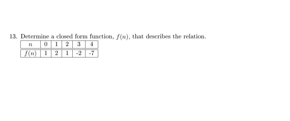 13. Determine a closed form function, f(n), that | Chegg.com