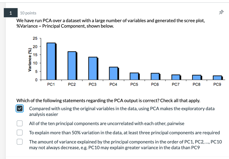 Solved 10 points We have run PCA over a dataset with a large | Chegg.com