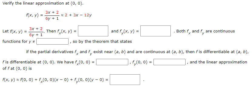 Solved Verify the linear approximation at (0,0). | Chegg.com