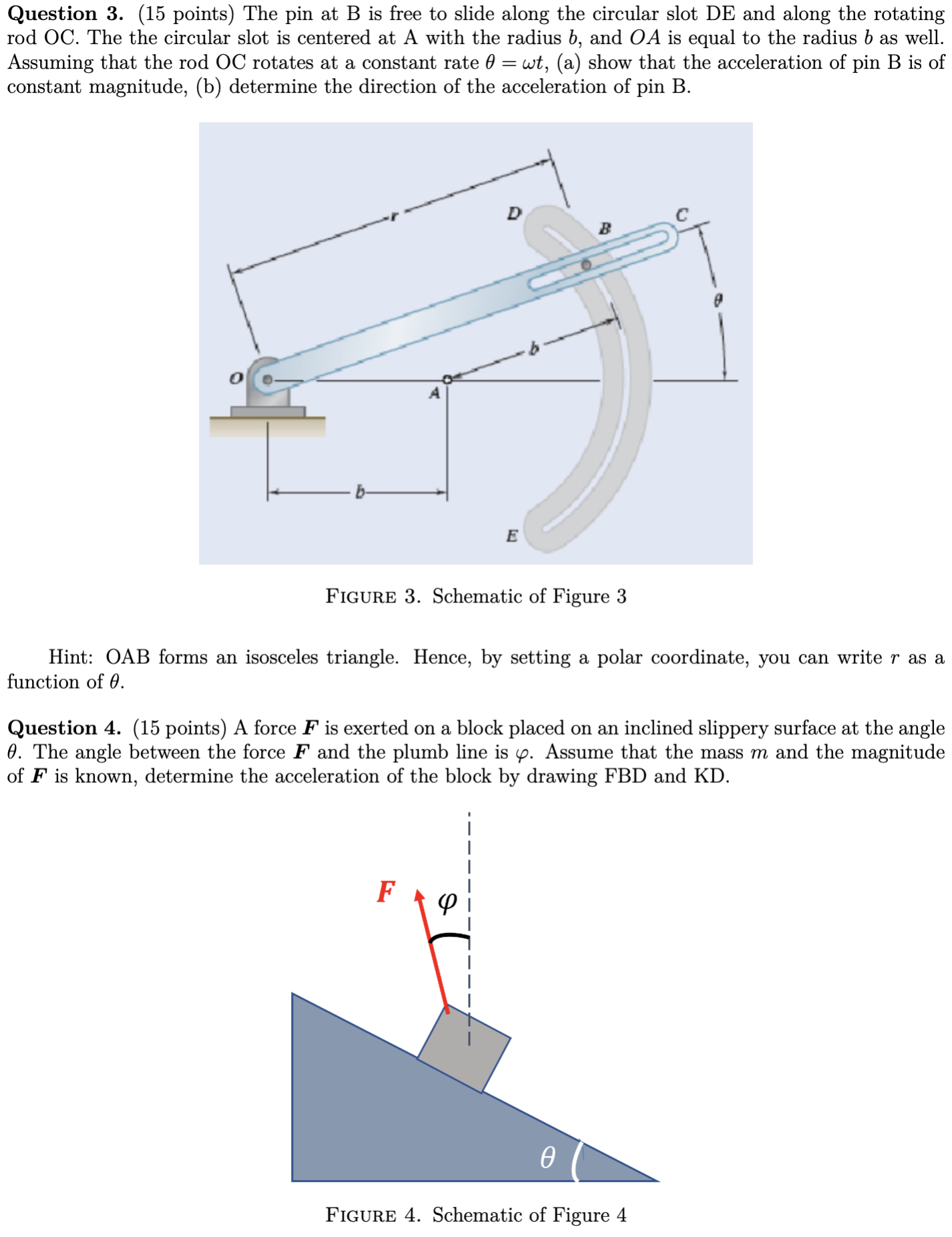 Solved Question 3. (15 points) The pin at B is free to slide | Chegg.com