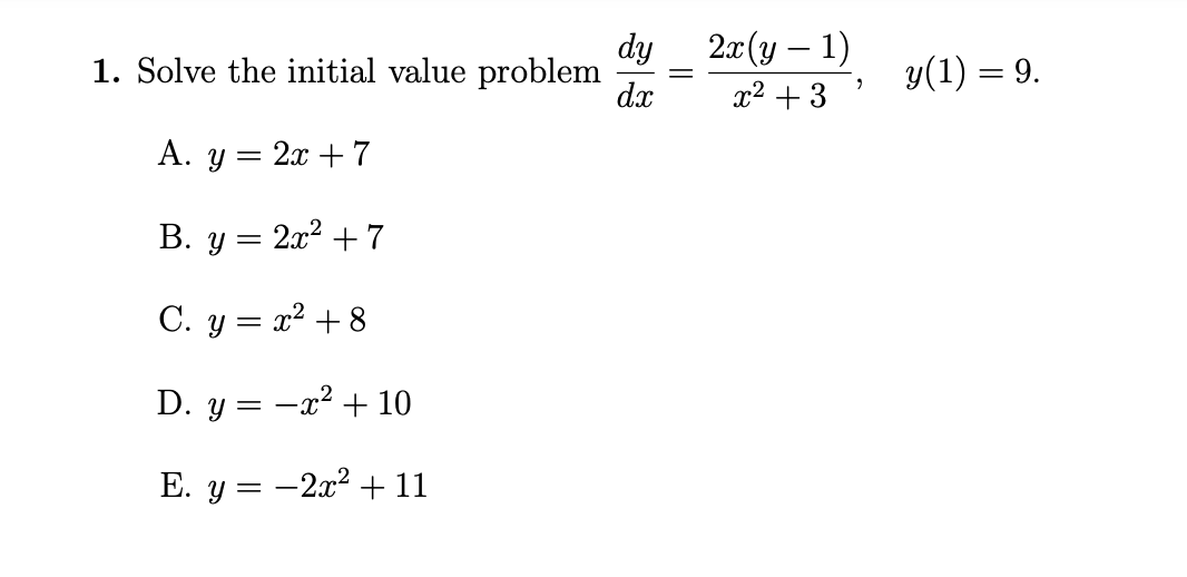 Solved dy 1. Solve the initial value problem dx 2.c(y - 1) | Chegg.com