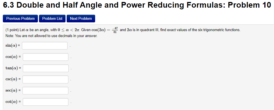Solved 6.3 Double and Half Angle and Power Reducing | Chegg.com