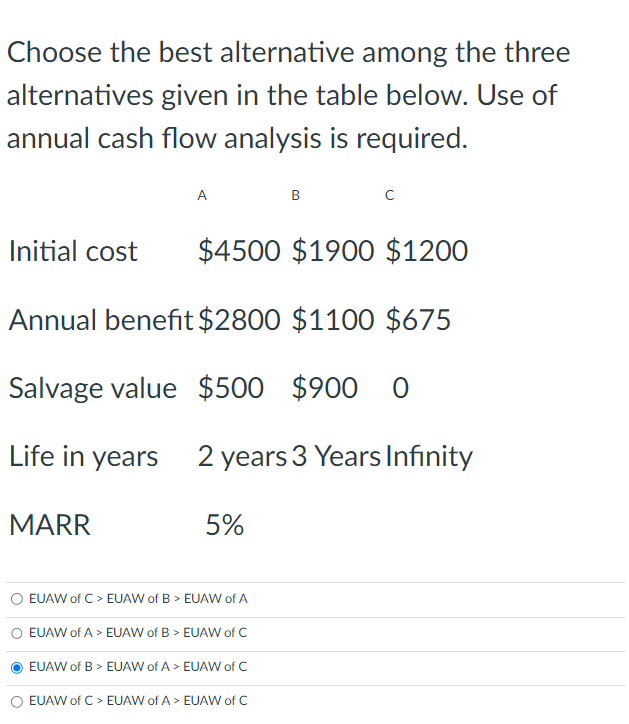 Solved Choose the best alternative among the three | Chegg.com