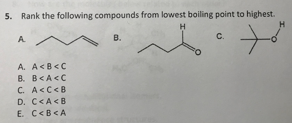 Solved 5. Rank the following compounds from lowest boiling | Chegg.com