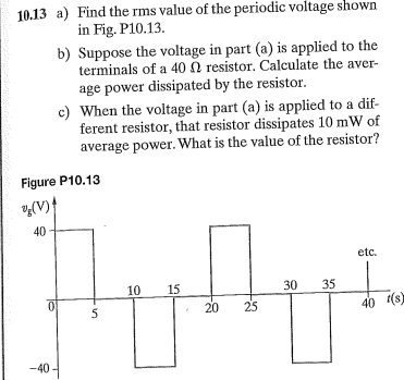 Solved 10.13 a) Find the rms value of the periodic voltage | Chegg.com
