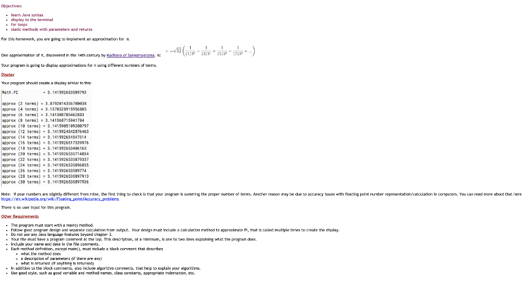 Solved * for Objectives: • learn Java syntax • display to | Chegg.com