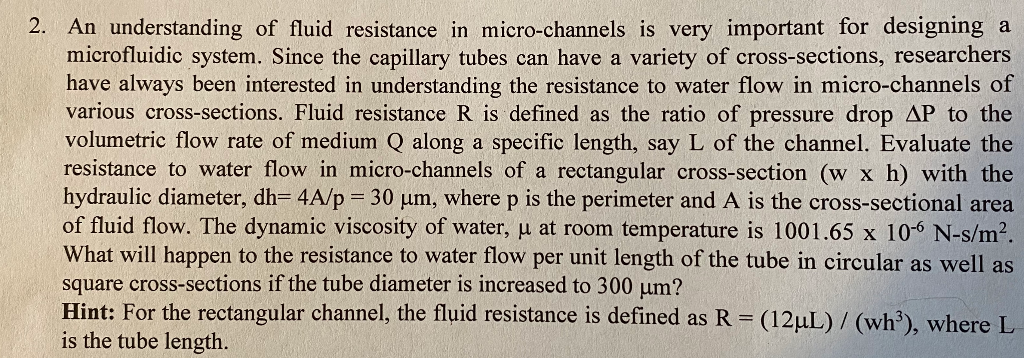 Solved 2. An understanding of fluid resistance in | Chegg.com