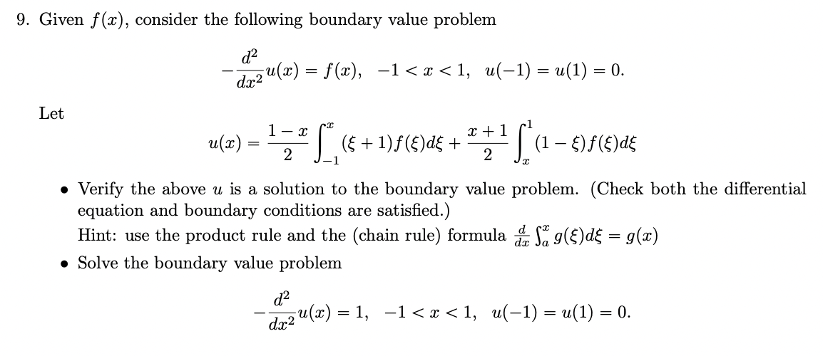 Solved 9. Given f(x), consider the following boundary value | Chegg.com