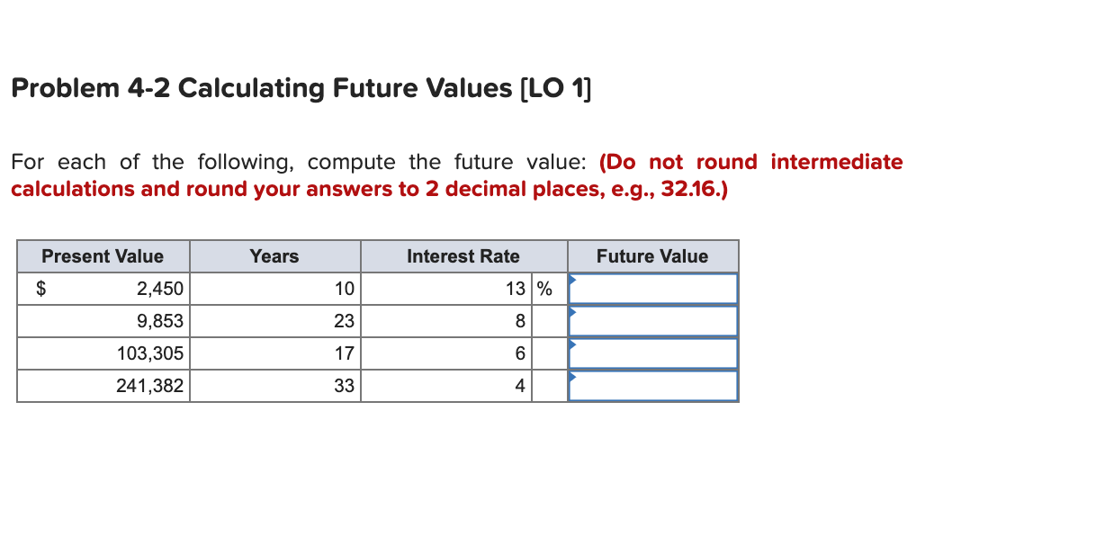 Solved Problem 4-2 Calculating Future Values [LO 1] For each | Chegg.com