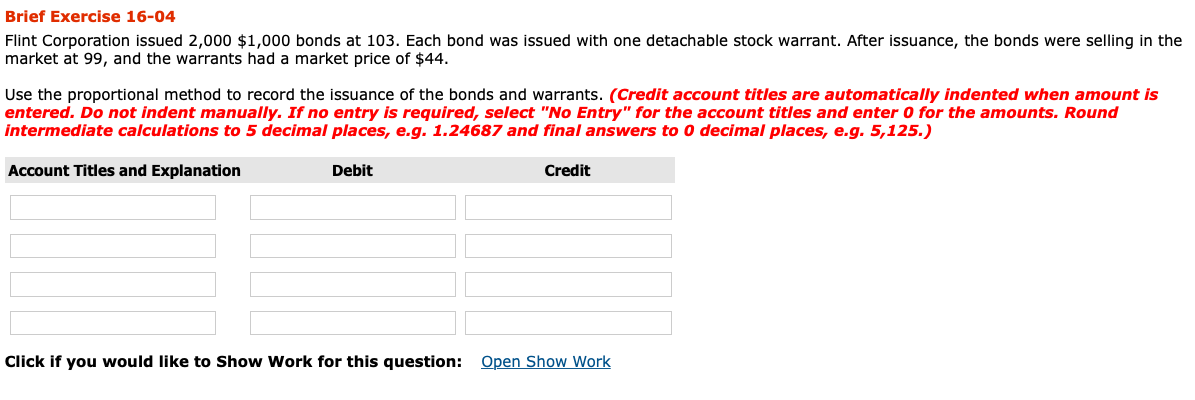 Solved Brief Exercise 16-04 Flint Corporation issued 2,000 | Chegg.com