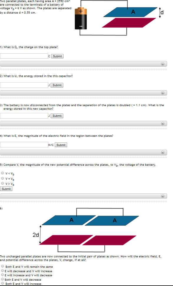 Solved Two parallel plates, each having area A 2592 cm are | Chegg.com
