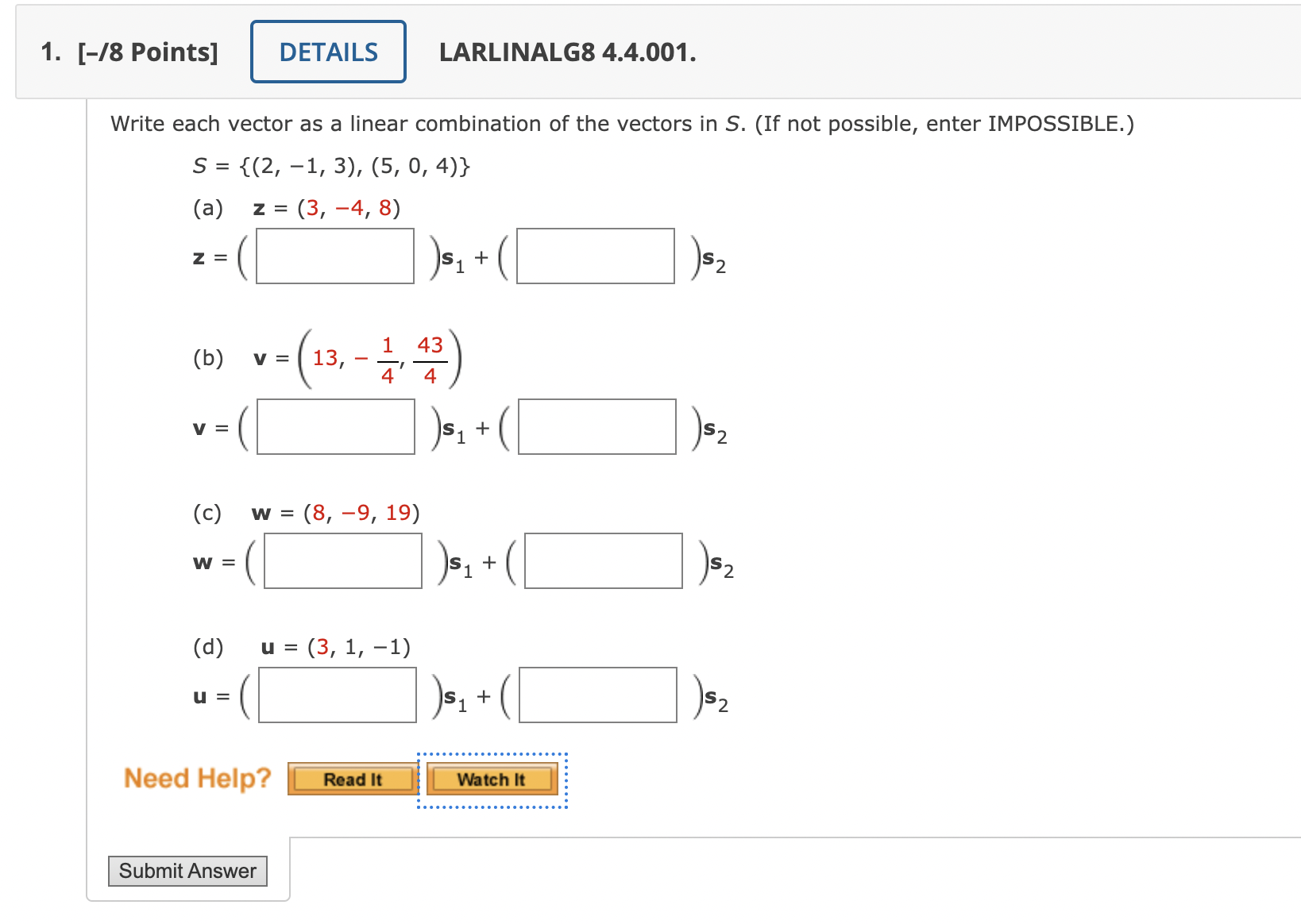 Solved 9. [-/10 ﻿Points] ﻿DETAILS LARLINALG8 4.4.001. ﻿Write | Chegg.com