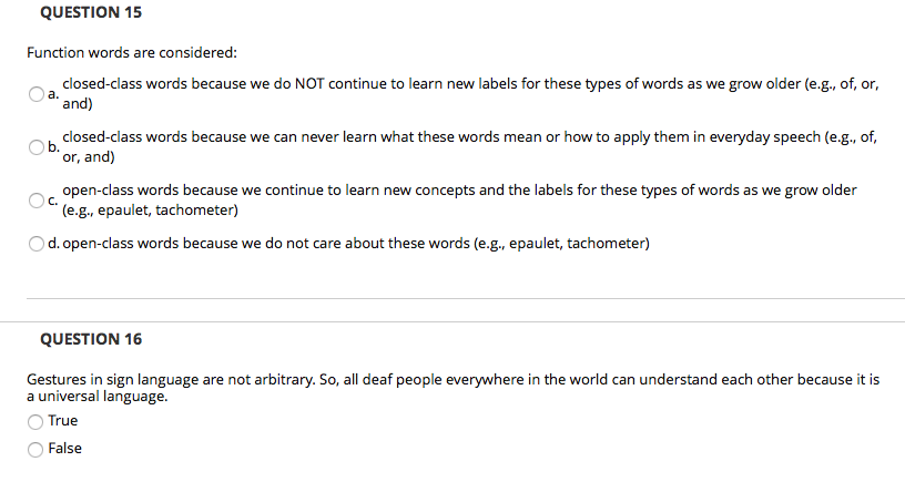 Solved QUESTION 15 a. Function words are considered: | Chegg.com