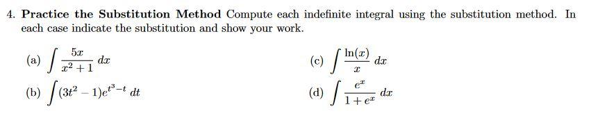 Solved 4. Practice the Substitution Method Compute each | Chegg.com