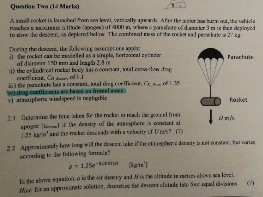 Solved Question Two (14 ﻿Marks)A small rocket is ﻿launched | Chegg.com