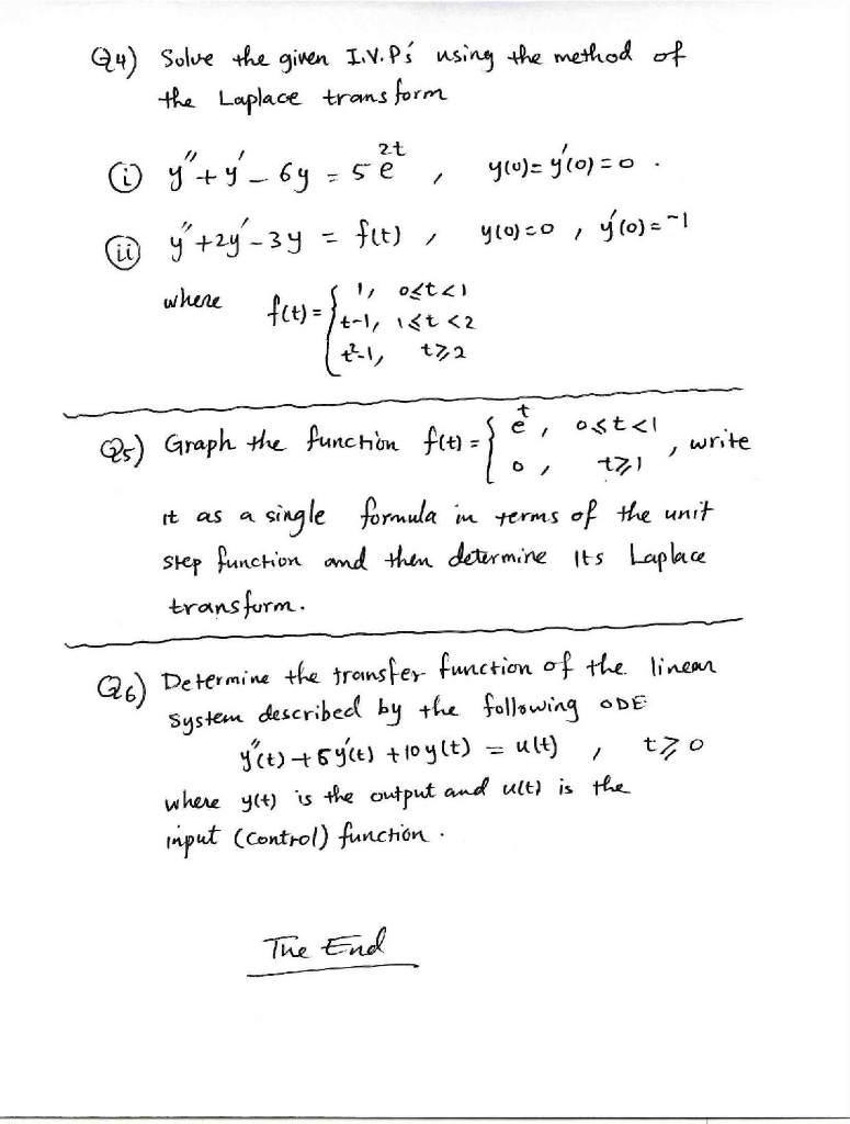Solved Q4) Solve the given I.V.P's using the method of the | Chegg.com