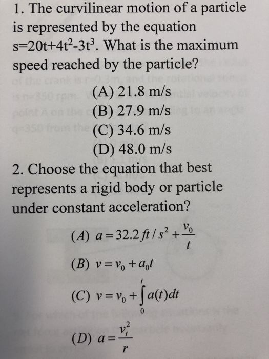 Solved 1. The curvilinear motion of a particle is | Chegg.com