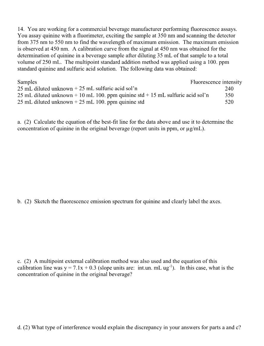 14. You are working for a commercial beverage | Chegg.com