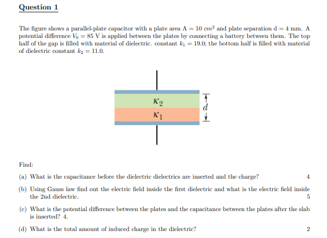 Solved Question 1The figure shows a parallel-plate capacitor | Chegg.com