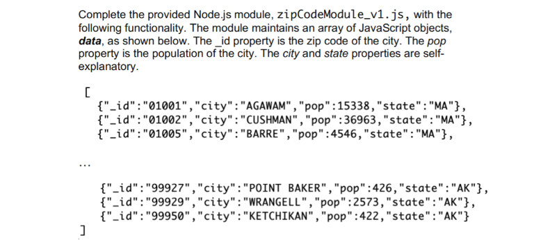 Solved Complete the provided Node.js module, | Chegg.com
