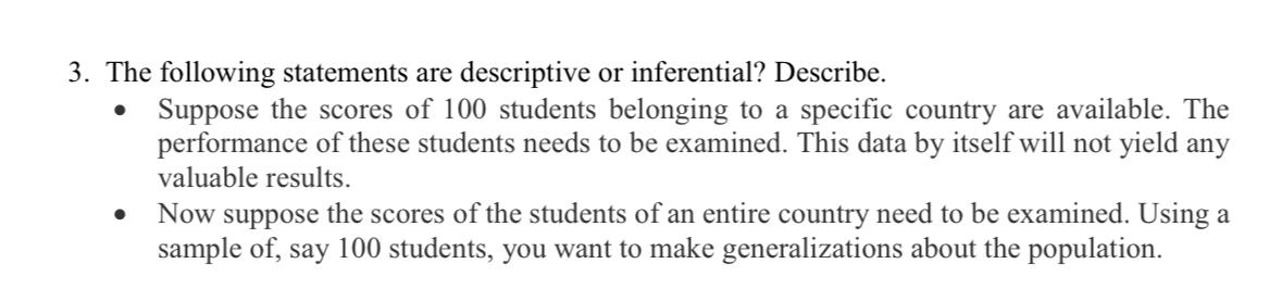 Solved 3. The following statements are descriptive or | Chegg.com