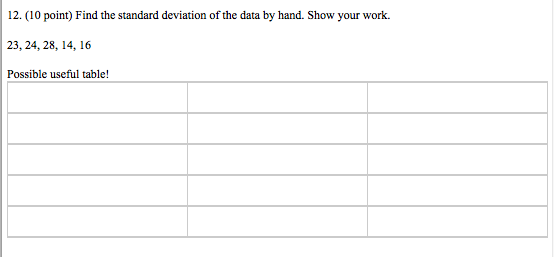 Solved 12. (10 point) Find the standard deviation of the | Chegg.com