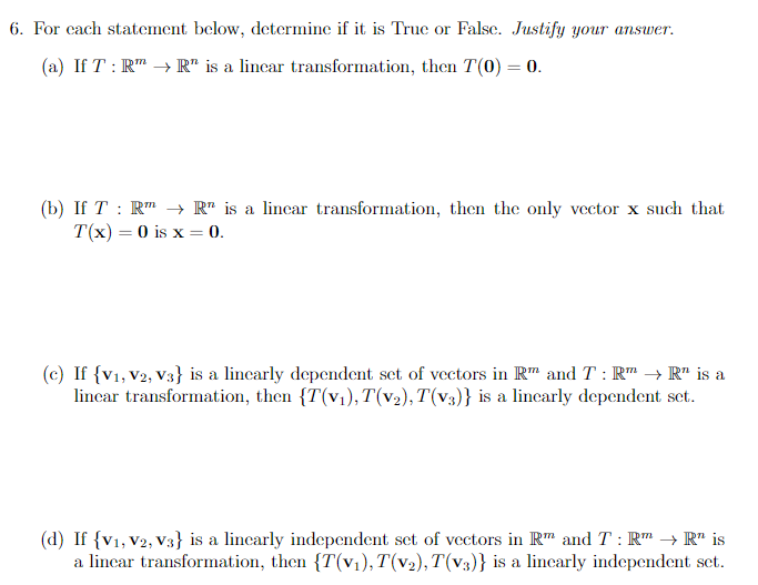 Solved For each statement below, determine if it is True or | Chegg.com