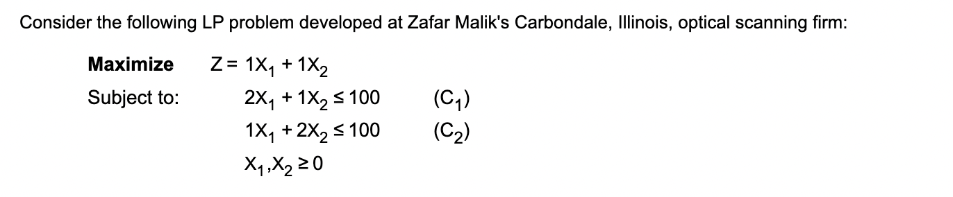Solved Consider the following LP problem developed at Zafar | Chegg.com
