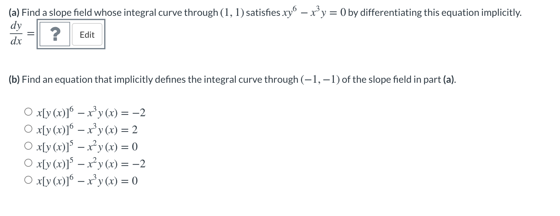Solved (a) Find a slope field whose integral curve through | Chegg.com