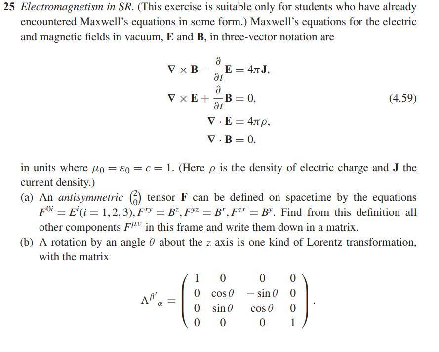 Solved 5 Electromagnetism in SR. (This exercise is suitable | Chegg.com