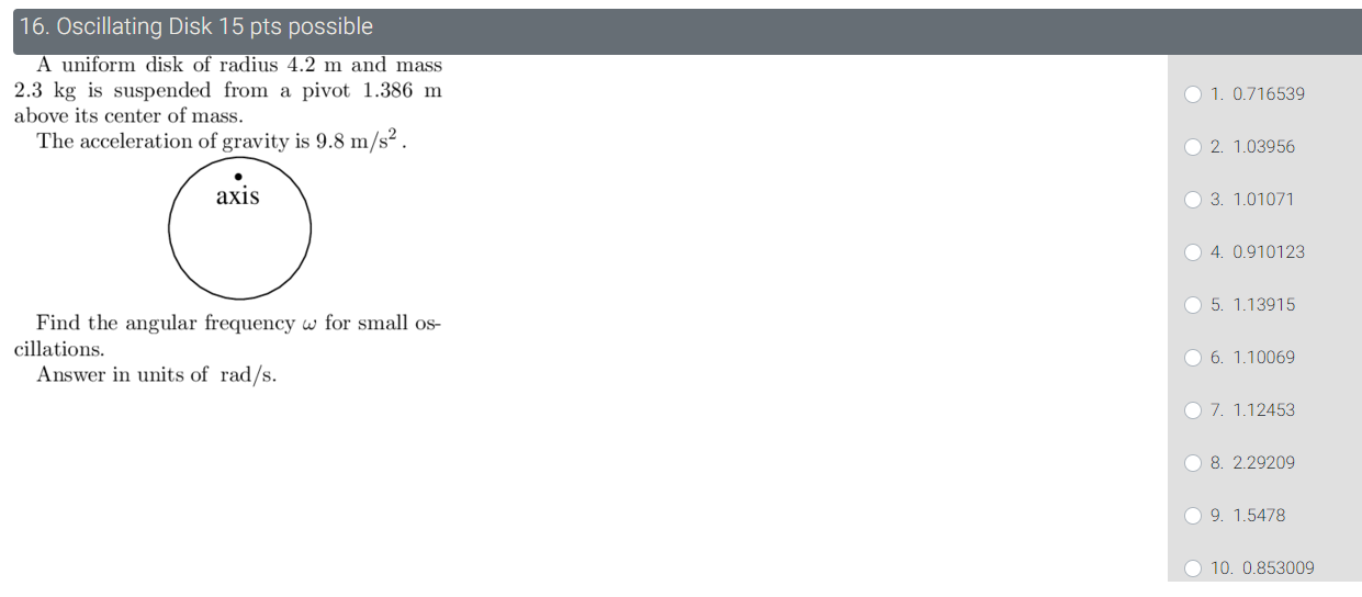 Solved 16. Oscillating Disk 15 pts possible A uniform disk | Chegg.com