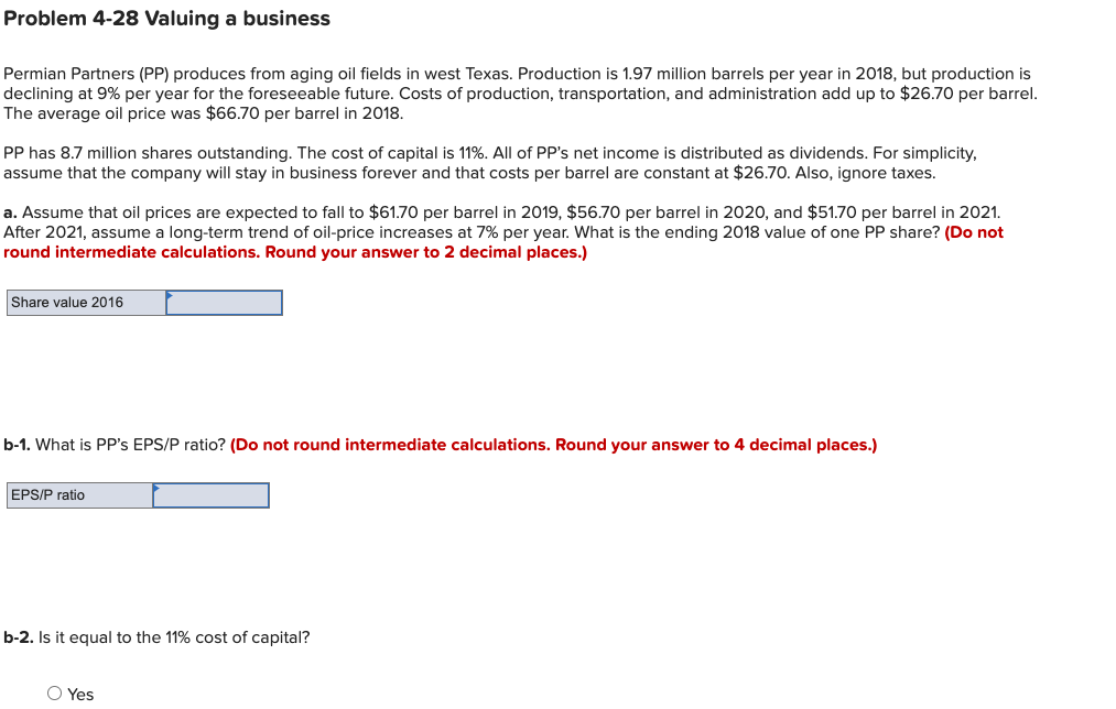 Solved Problem 4-28 Valuing a business Permian Partners (PP) | Chegg.com
