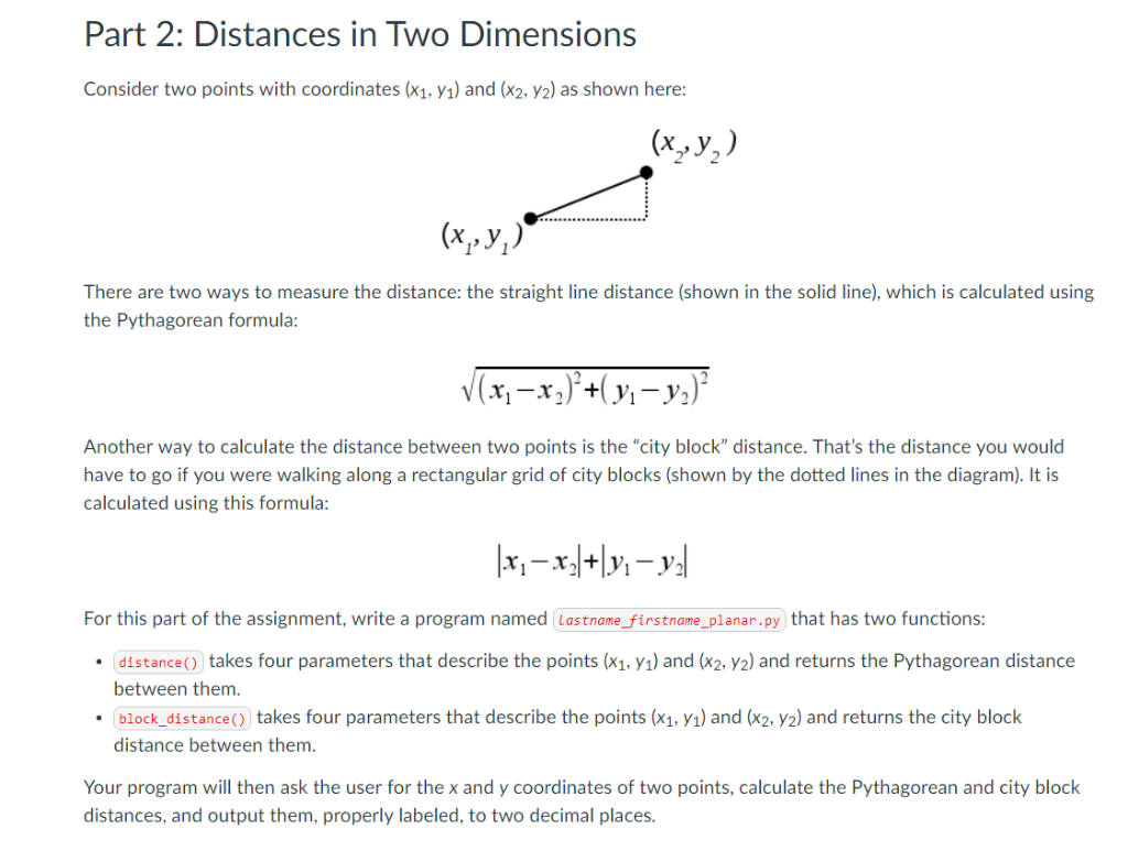 Solved Part 2: Distances in Two Dimensions Consider two | Chegg.com