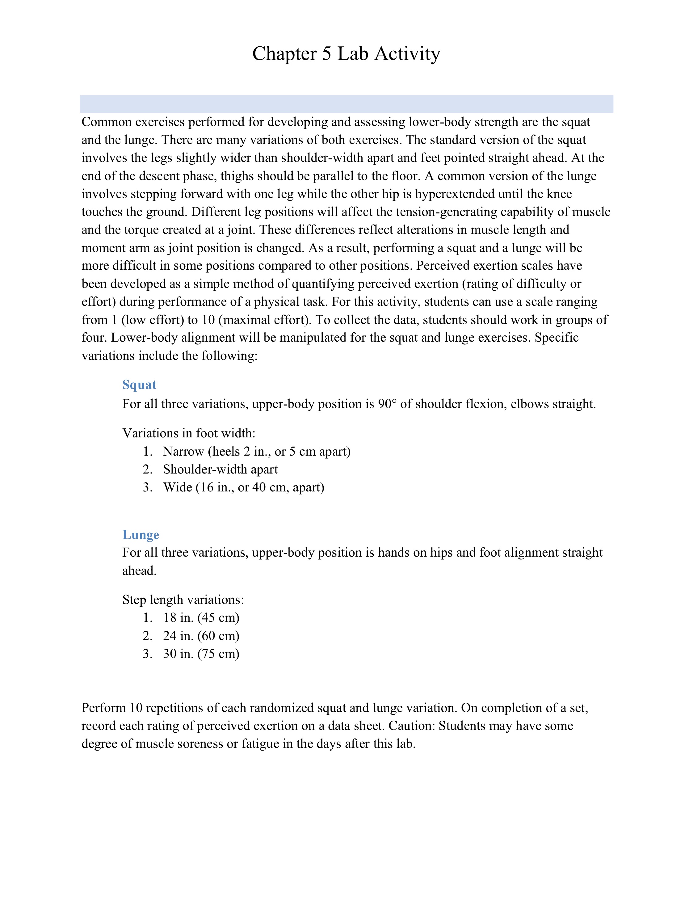 Solved Chapter 5 Lab Activity Common exercises performed for | Chegg.com