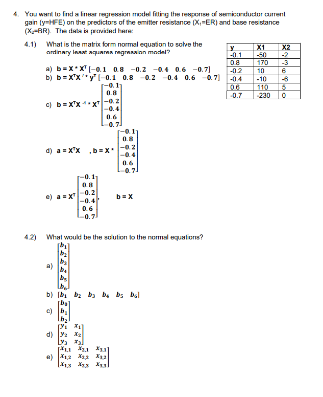 Solved 4. You want to find a linear regression model fitting | Chegg.com