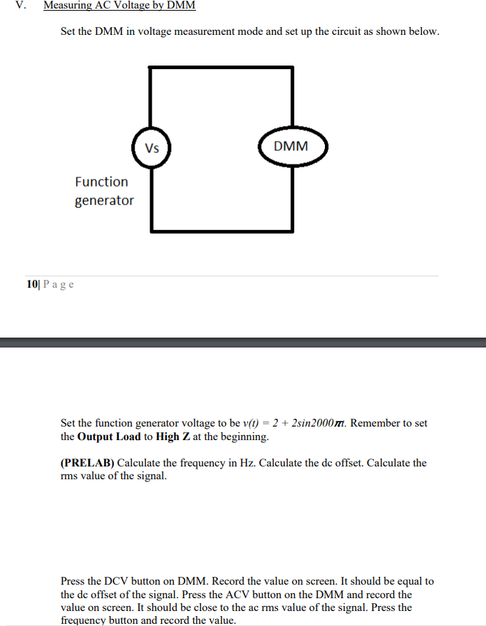 Solved V. Measuring AC Voltage by DMM Set the DMM in voltage | Chegg.com