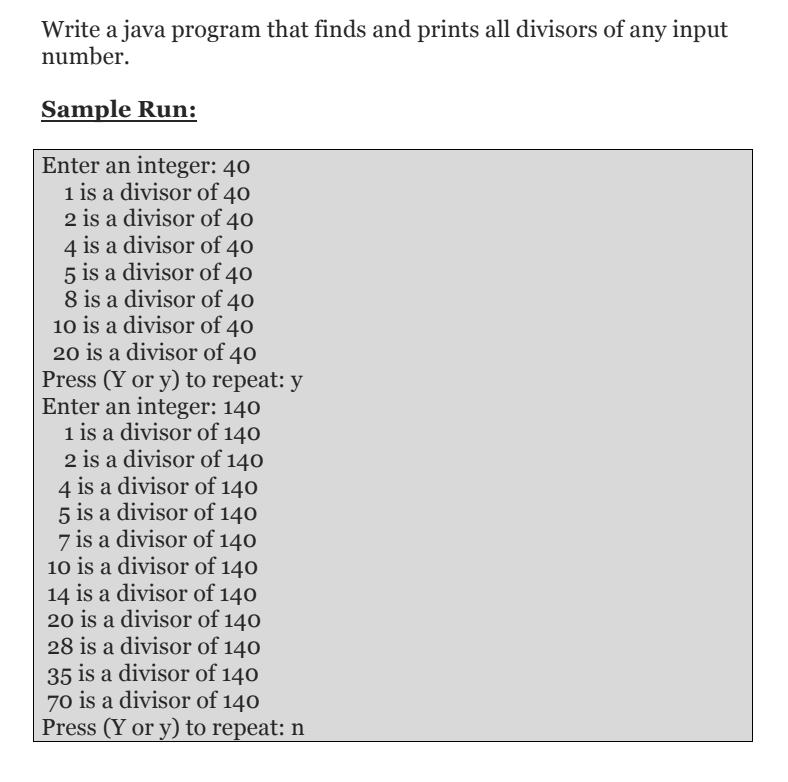Solved Write a java program that finds and prints all | Chegg.com