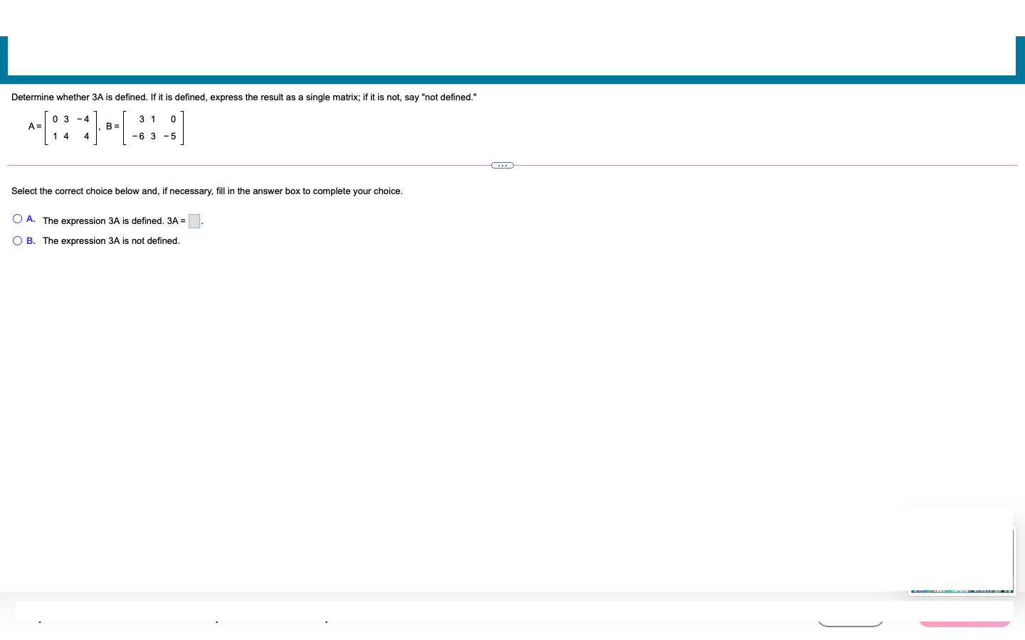 Solved Determine whether 3A is defined. If it is defined, | Chegg.com